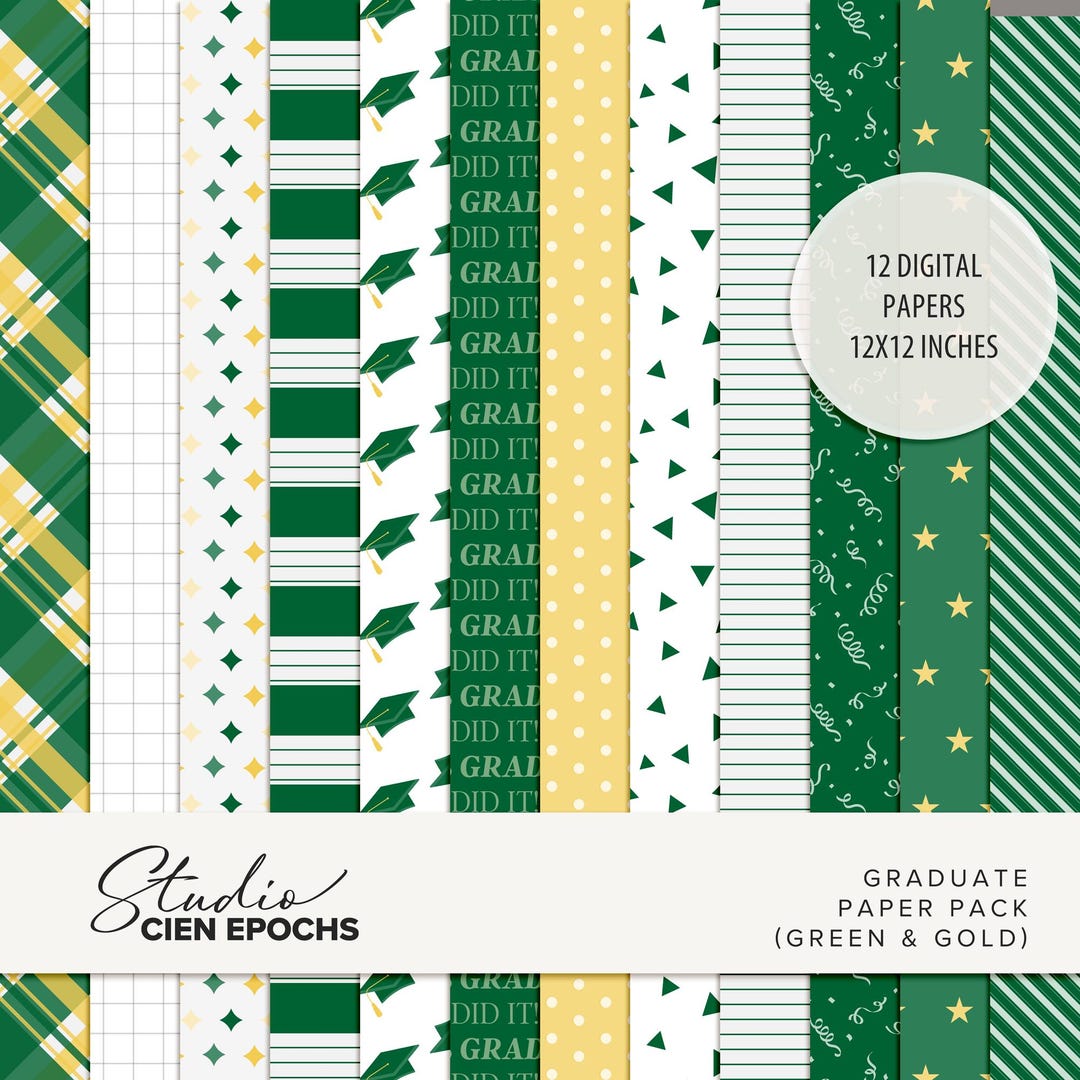 Green and Gold Graduation Digital Papers Scrapbooking - Etsy