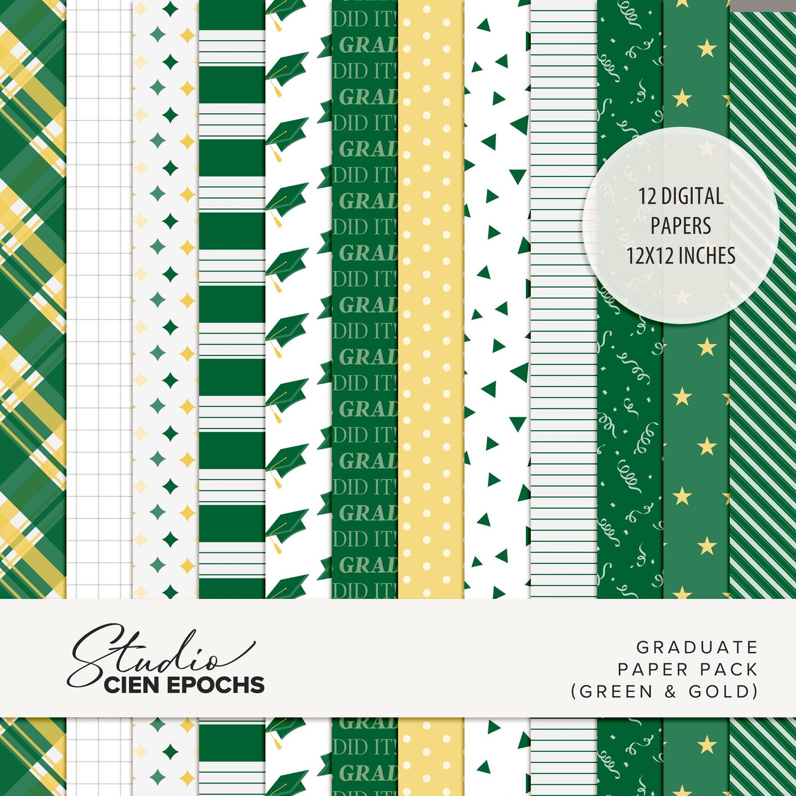 Green and Gold Graduation Digital Papers Scrapbooking - Etsy