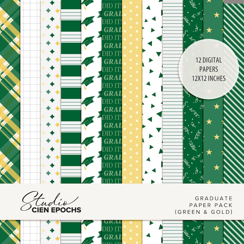 Green and Gold Graduation Digital Papers Scrapbooking - Etsy
