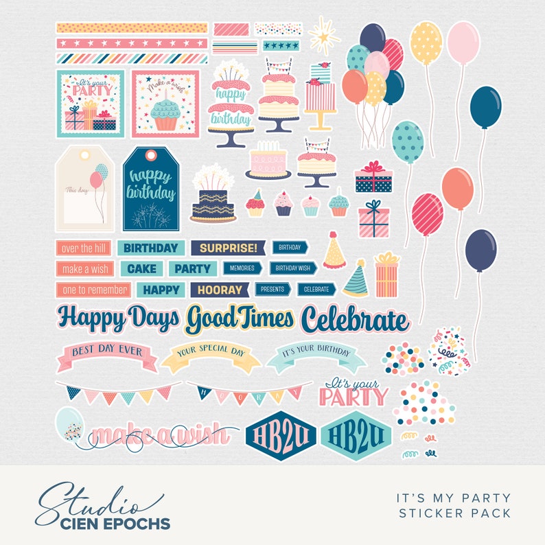 Birthday Digital Stickers It's My Party Collection - Etsy