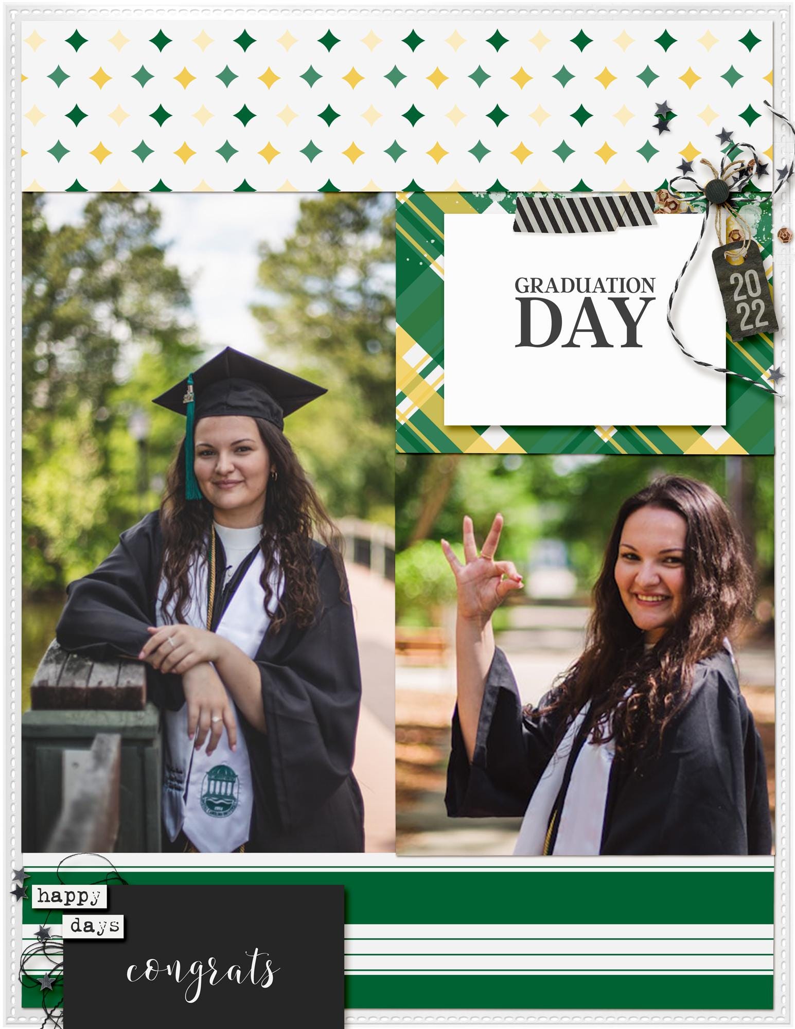Green and Gold Graduation Digital Patterned Papers - Etsy