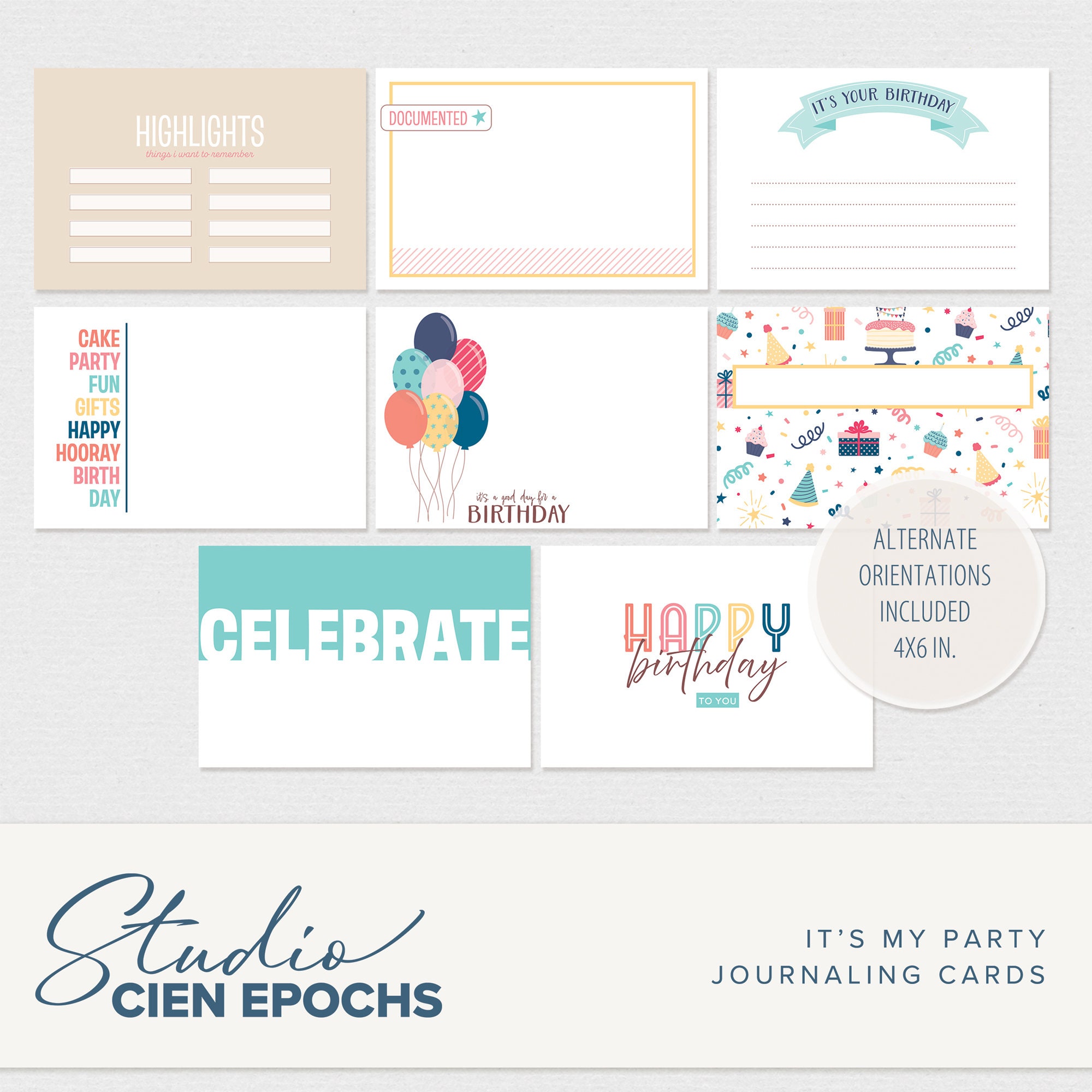 Birthday Journaling Cards It's My Party Collection, Project Life Cards ...