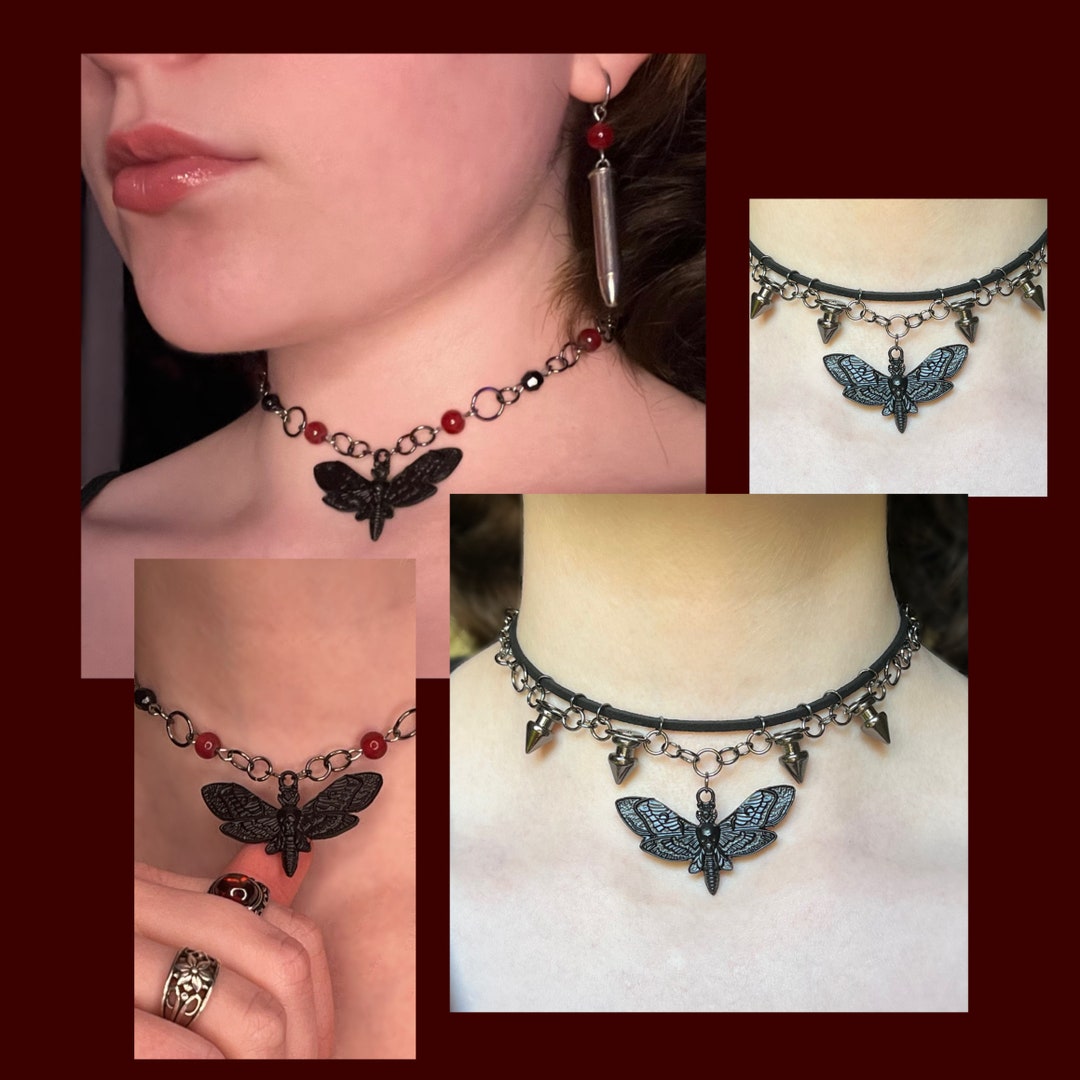 Spiked Deathshead Moth Choker /multicolor Deathshead Moth Choker read ...