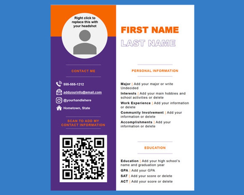 Resume Template for Fraternity Rush, Sorority Rush, or a Job Clemson - Etsy