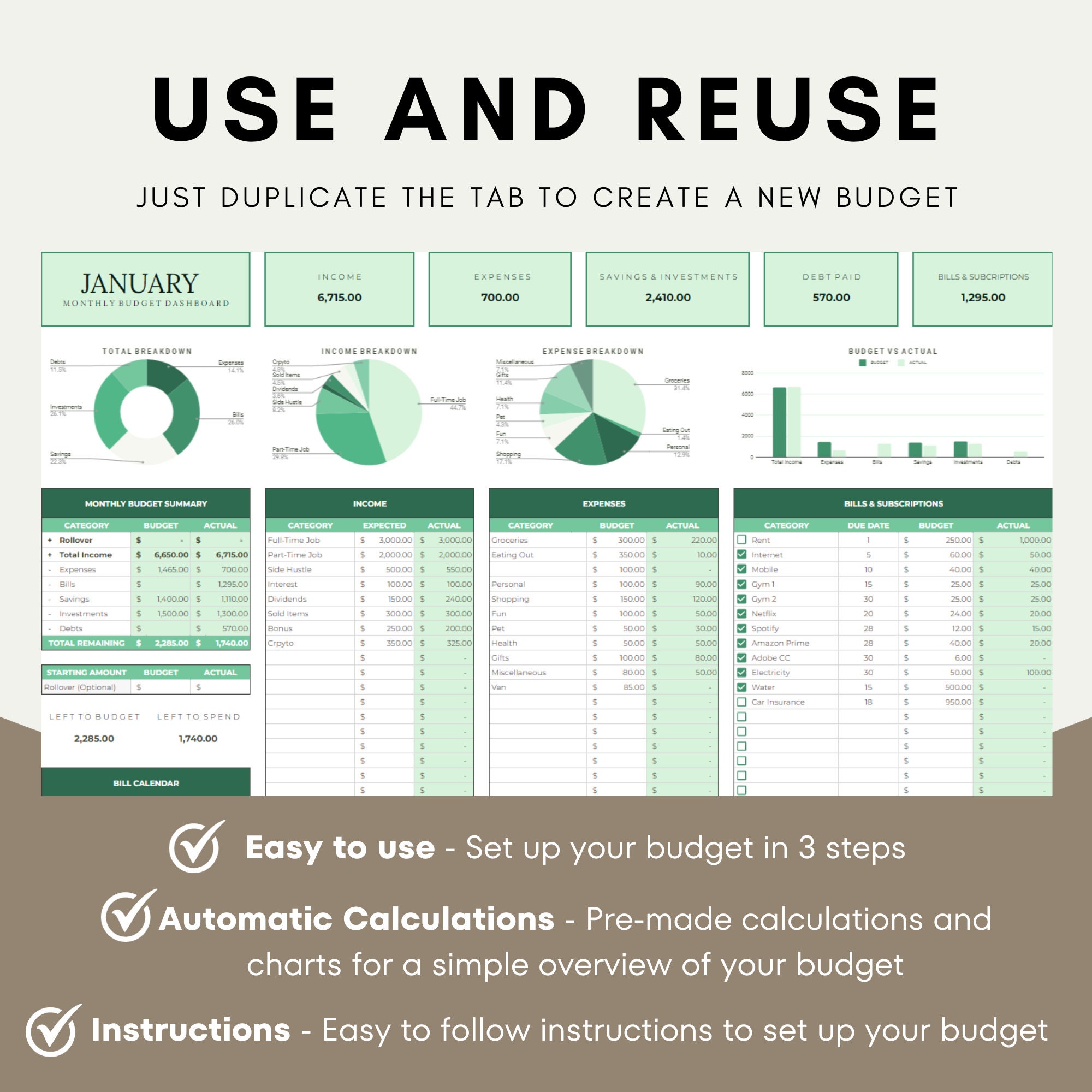 Monthly Budget Spreadsheet for Google Sheets, Budget Template, Budget ...