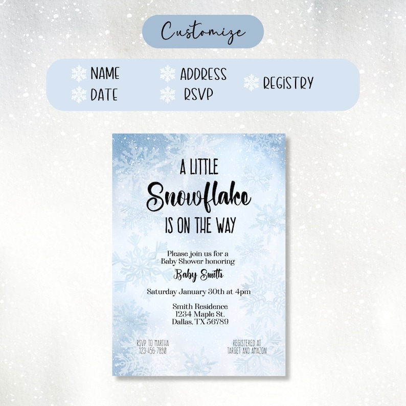 Baby Shower Invitation Little Snowflake Editable Template Winter Baby ...