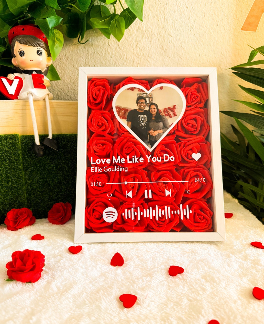 Rose Shadowbox, Spotify Song Frame, Red Rose, Custom Shadow Box ...