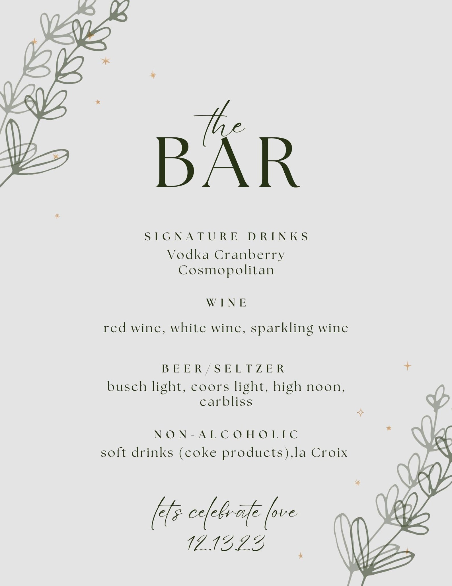 Customizable Wedding Event Bar Menu - Etsy