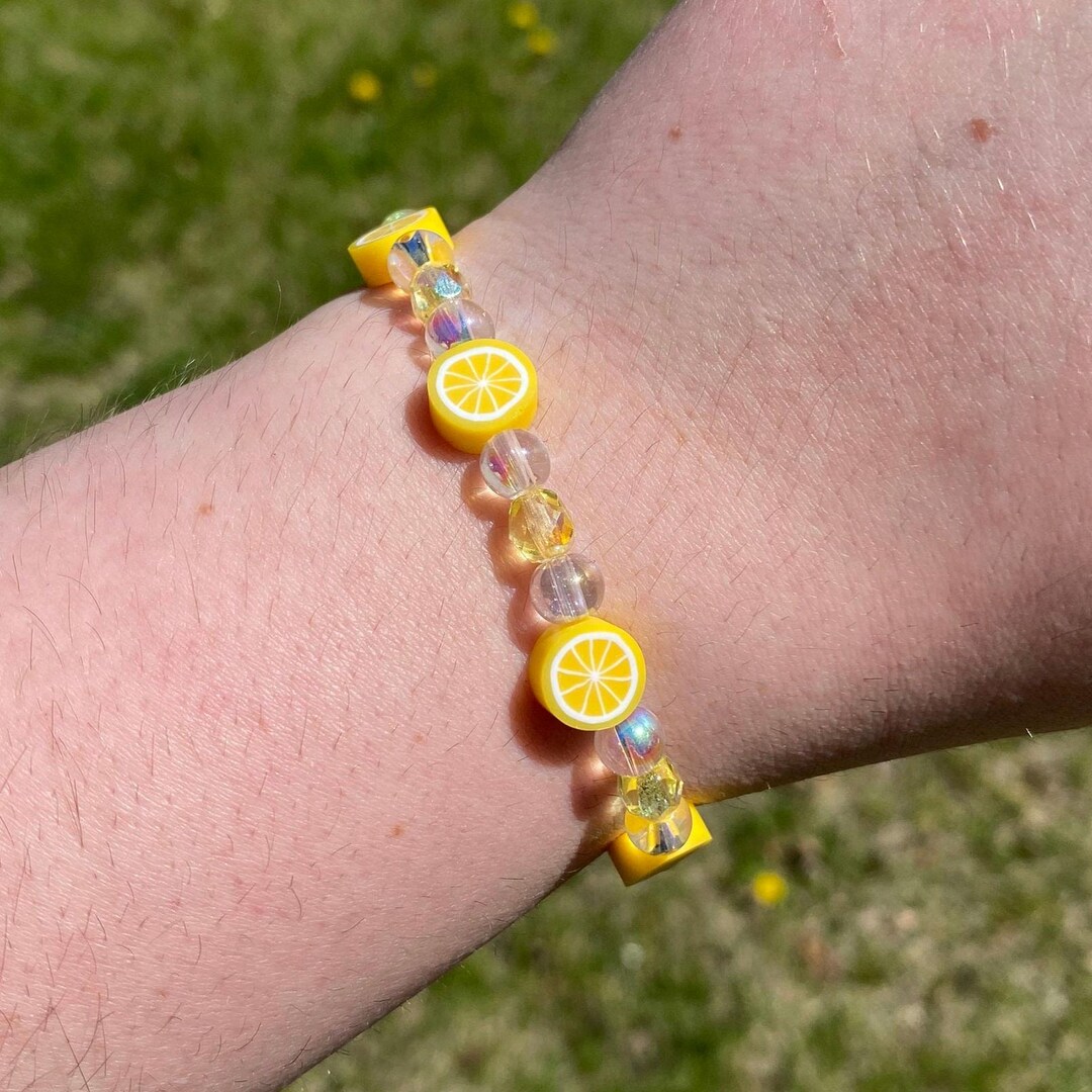 Lemon Bracelet, Citrus Themed Jewelry for Eclectic Aesthetic, Stretchy ...