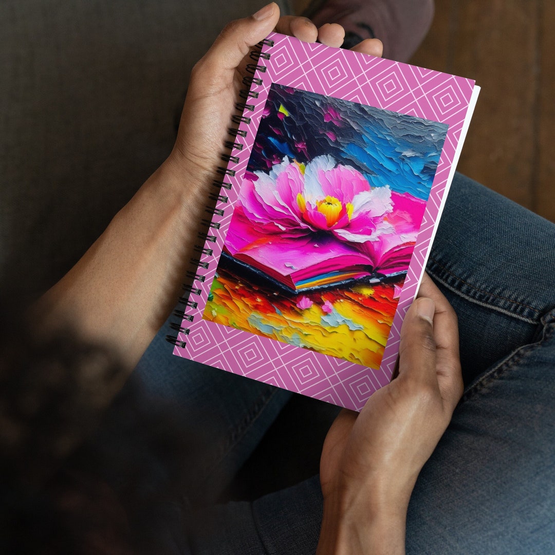 Floral Book Dotted Spiral Notebook Book Lover Notebook - Etsy