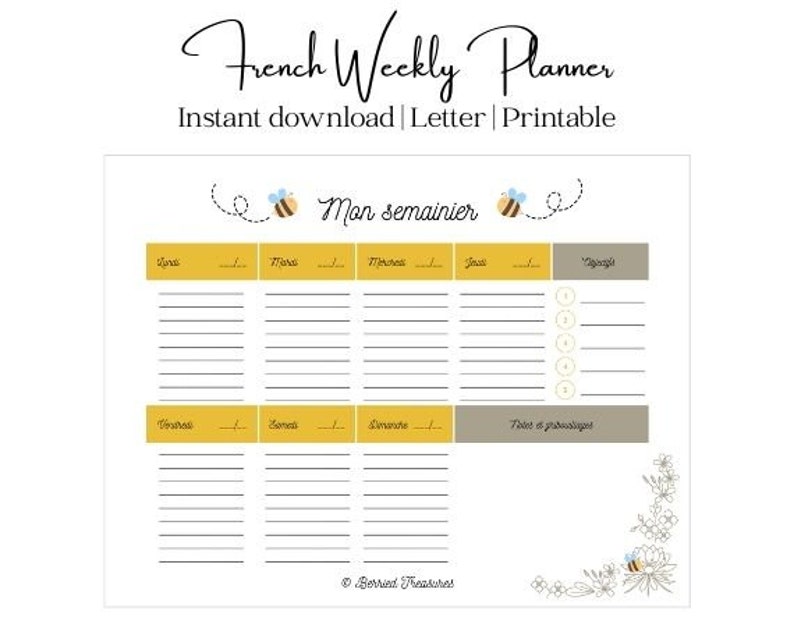 French Busy Bee Weekly Planner - Letter Sized PDF - Etsy