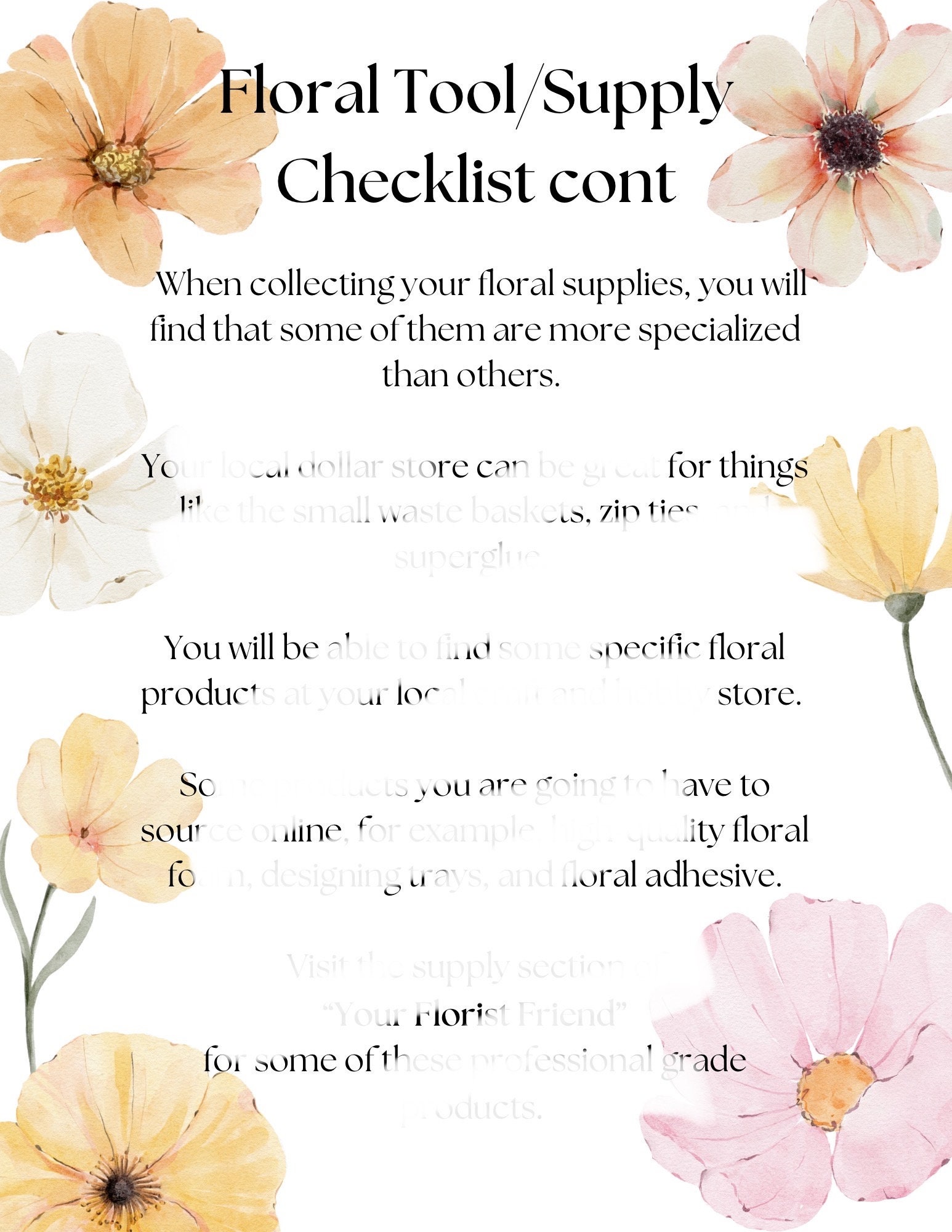 Floral Tools and Supply Checklist - Etsy