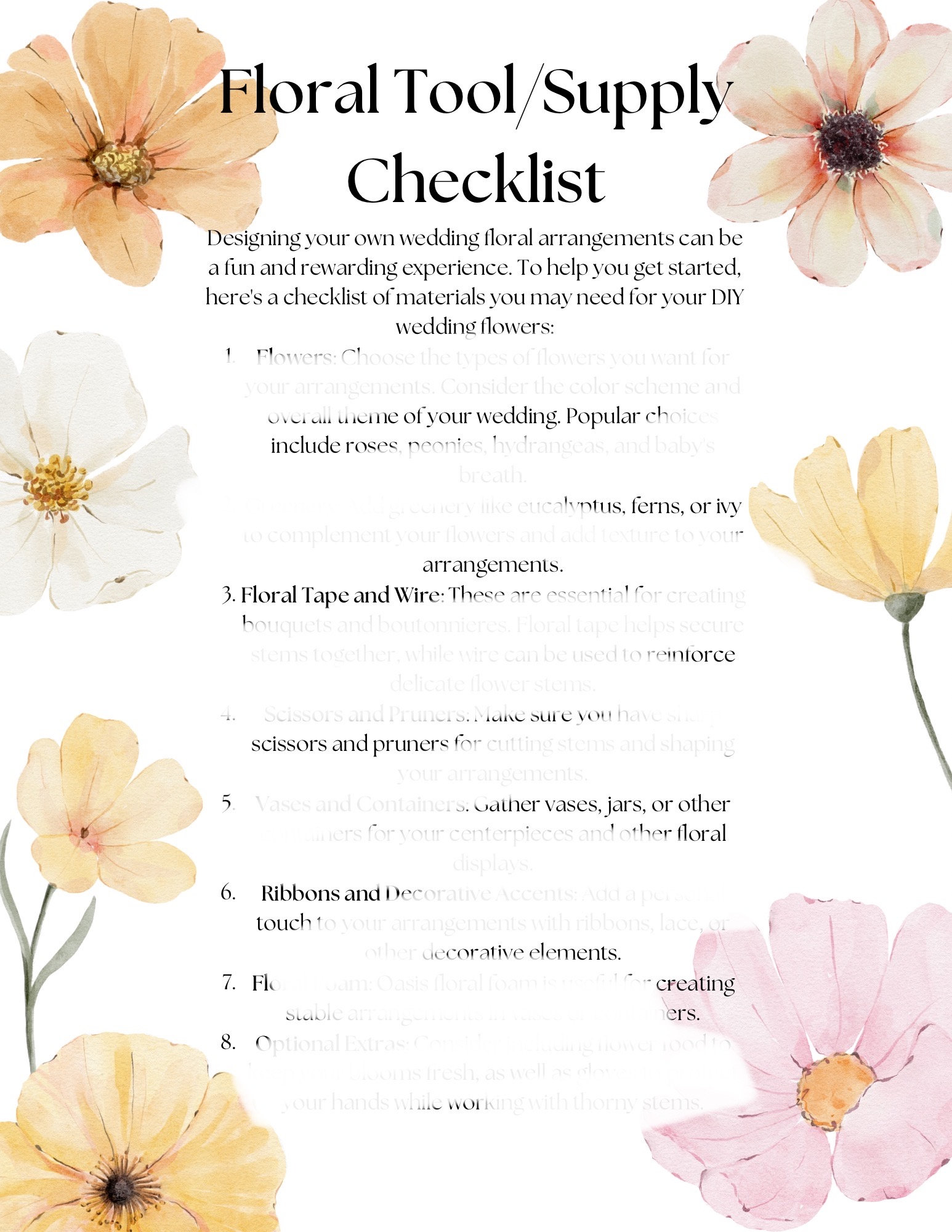 Floral Tools and Supply Checklist - Etsy