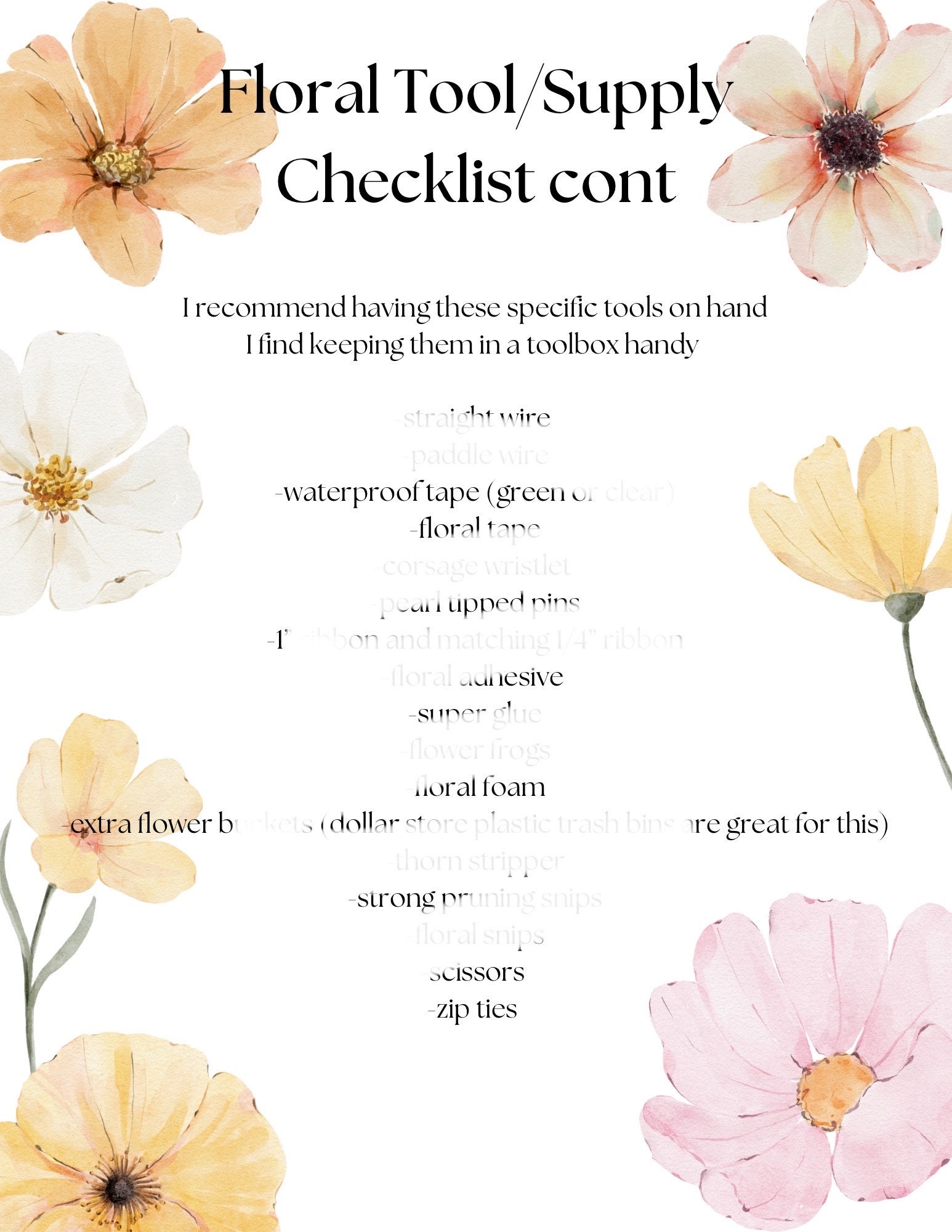 Floral Tools and Supply Checklist - Etsy