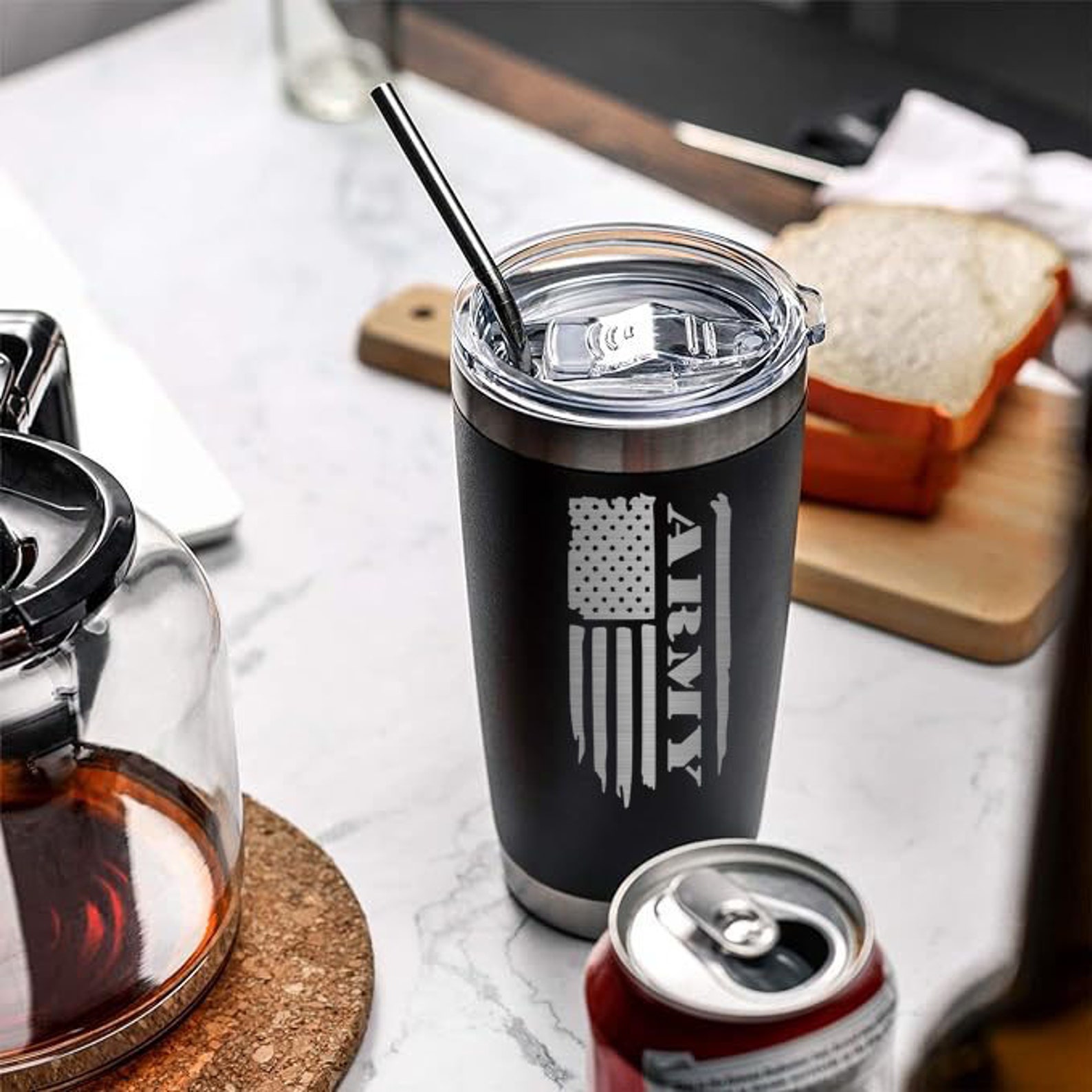 Laser Engraved Military Branch Flag Tumbler - Battle Flag ARMY Marines ...