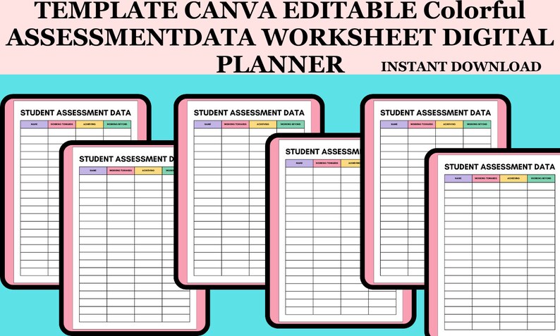 Colorful Assessment Data Worksheet Planner, Assessment Organization ...