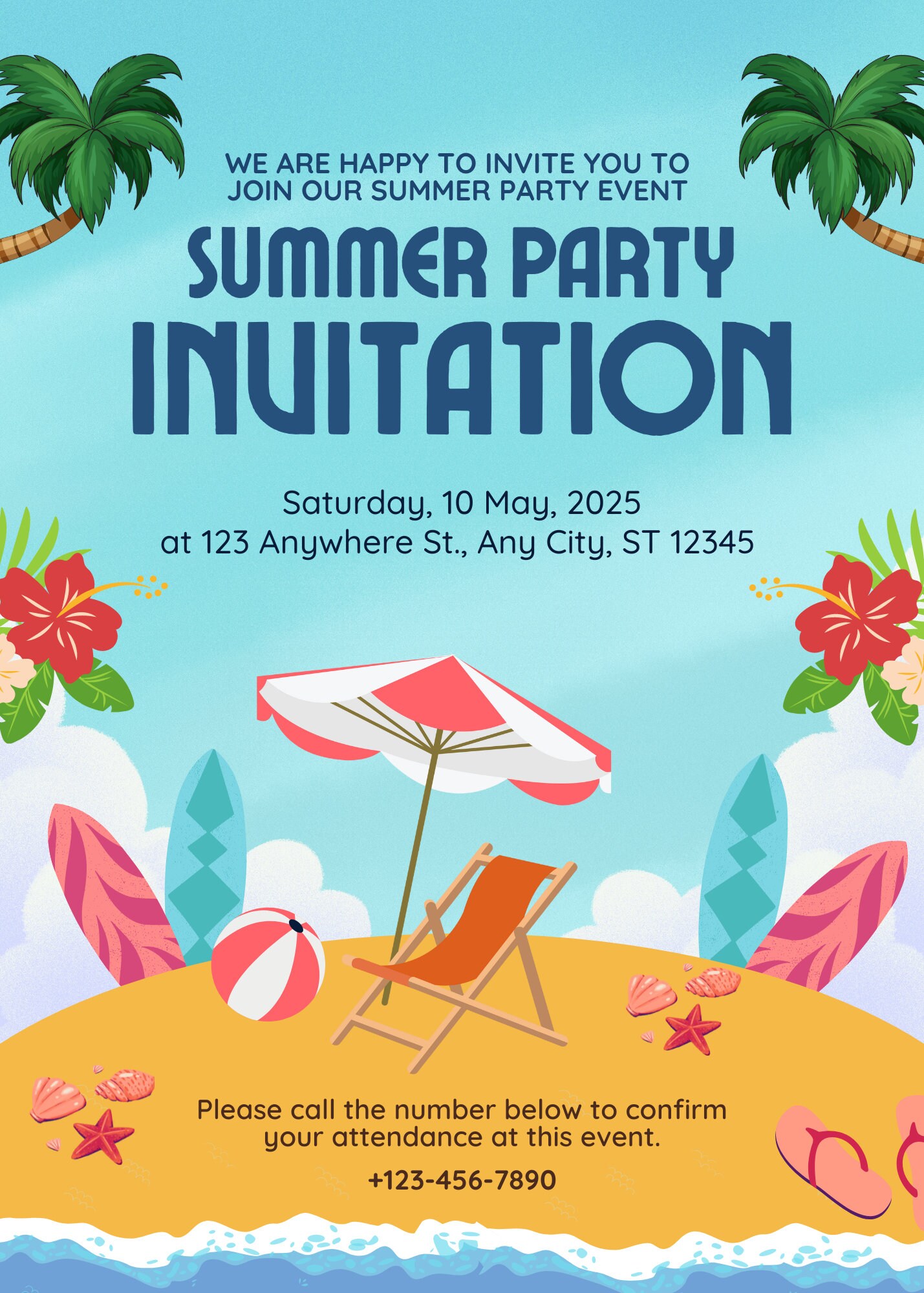 Editable Summer Digital Invitation, Summer Bash Invitation Party ...