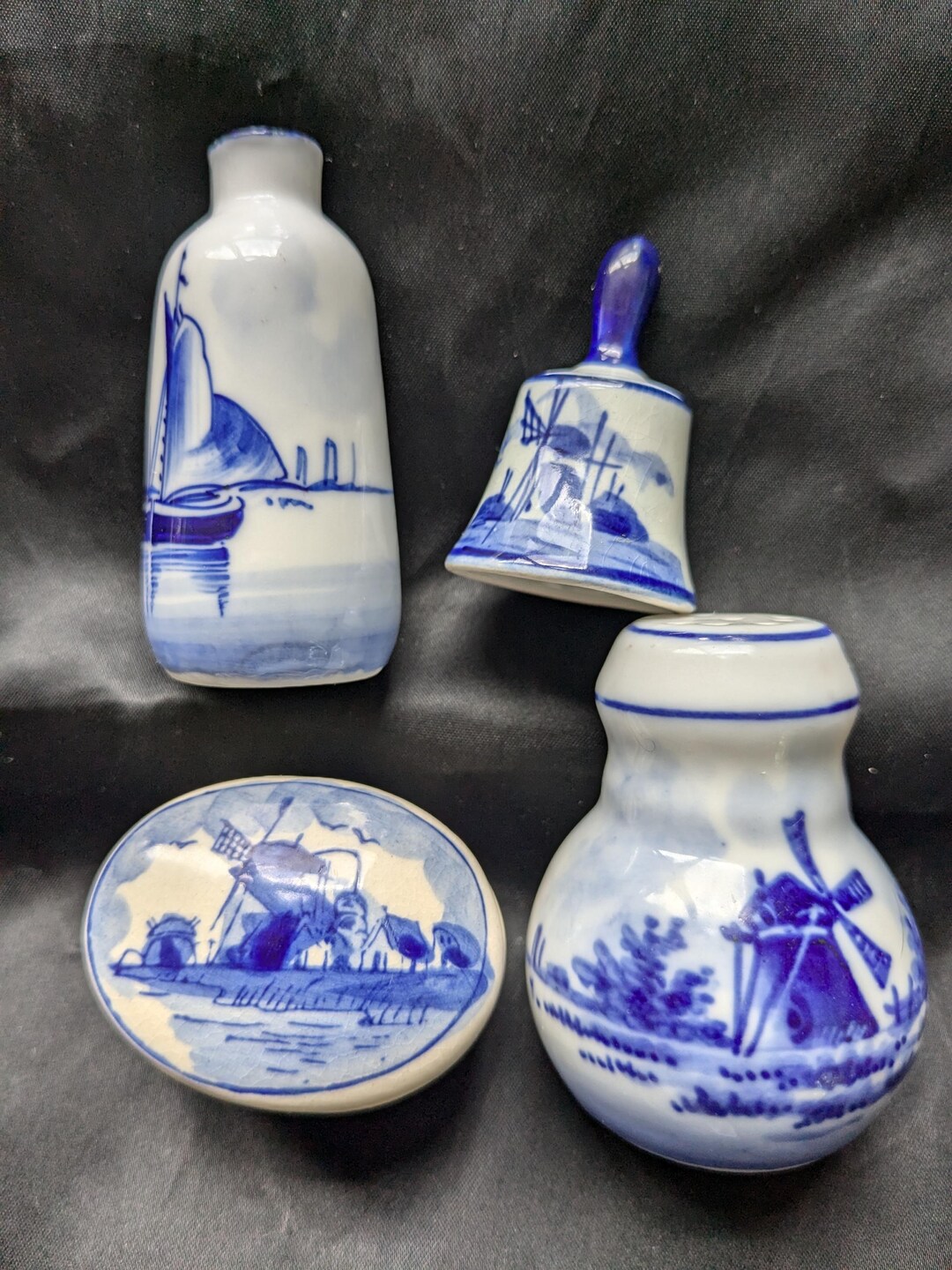 Delft Blue Set of Two: Trinket Box and Bell, or Bud Vase and Salt ...
