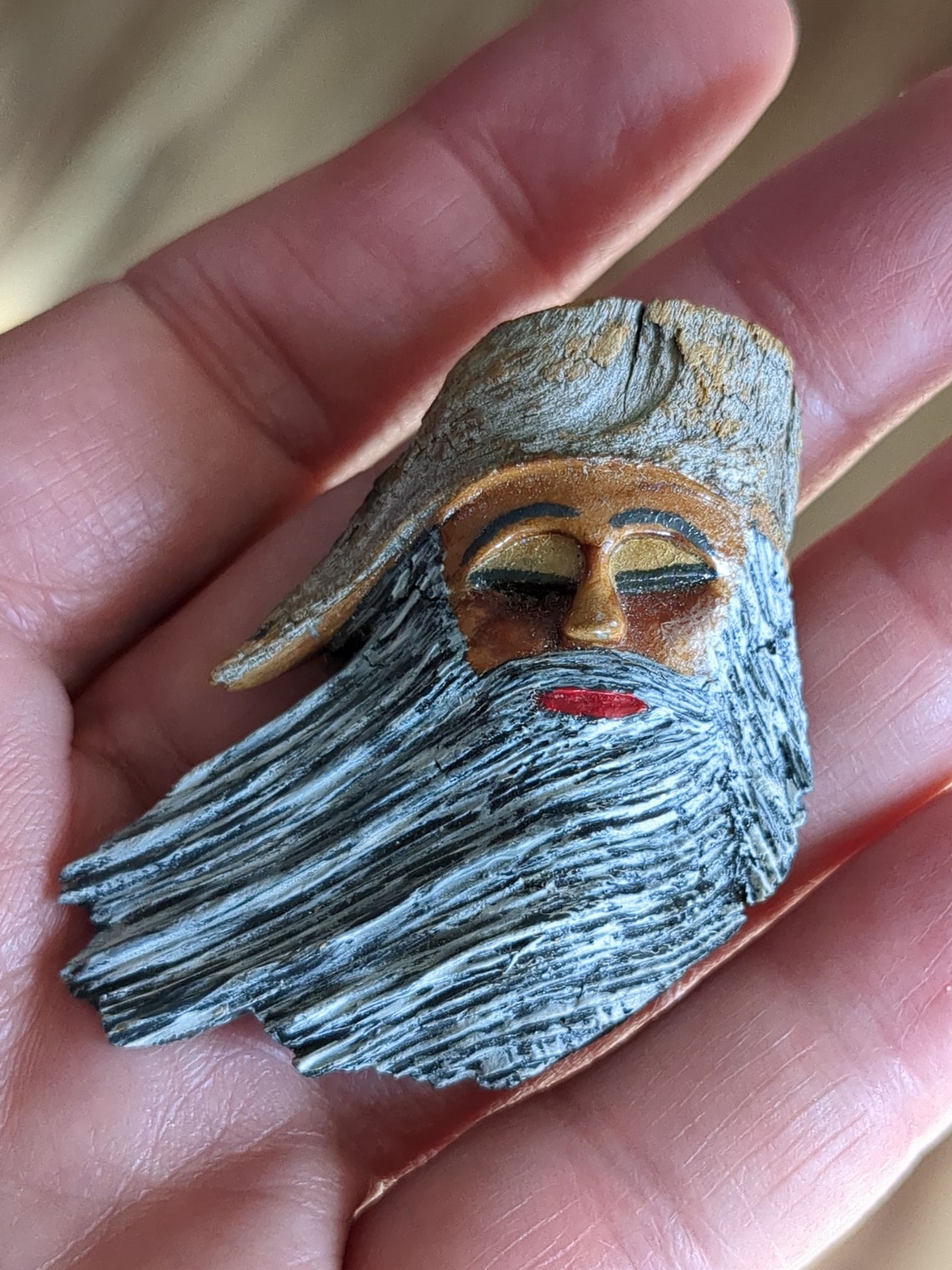 Vintage Hand Carved Boreas old Man Winter, Sailor or Wood Elf Brooch ...