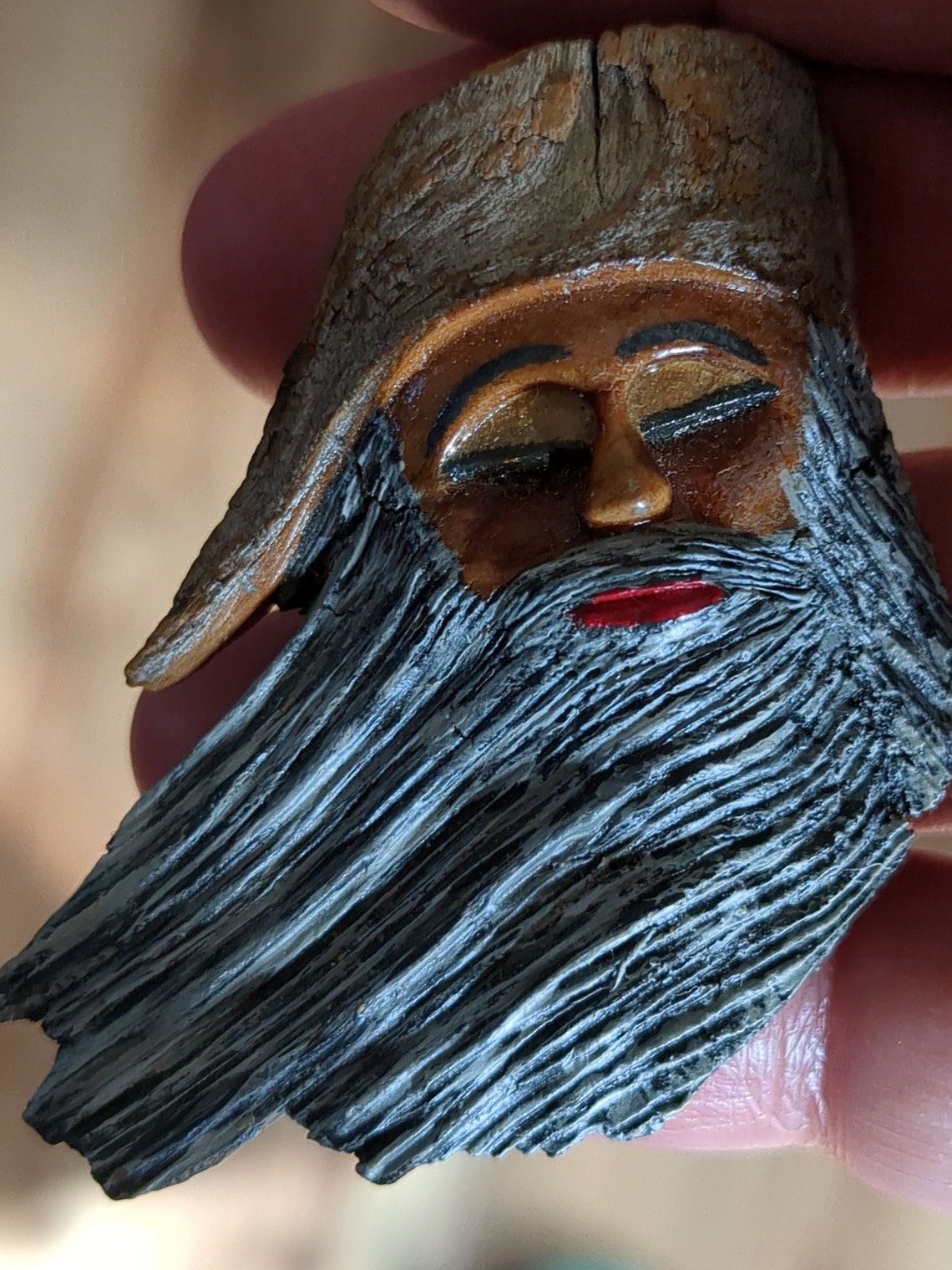 Vintage Hand Carved Boreas old Man Winter, Sailor or Wood Elf Brooch ...