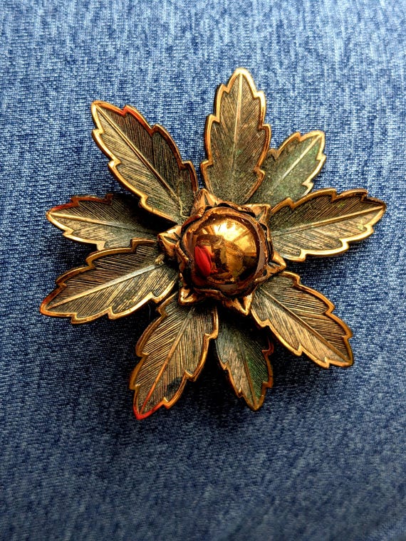 vintage copper flower brooch - Gem