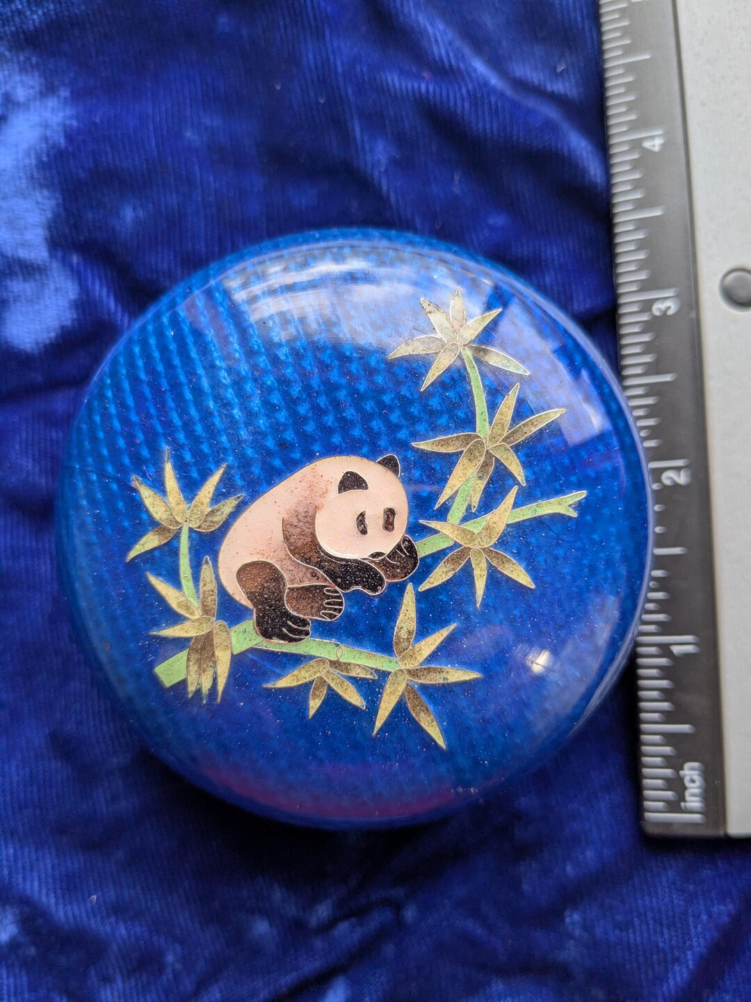 Vintage Blue Cloisonne Trinkit Box With a Panda Bear - Etsy