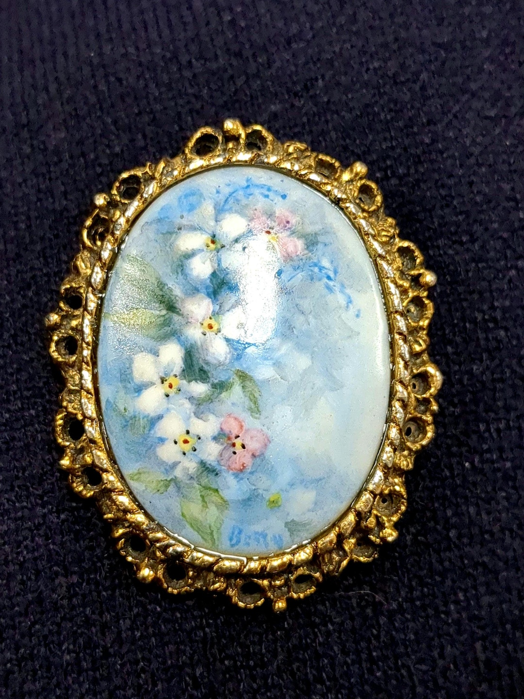 Vintage Floral Hand Painted Brooch Pin - Etsy
