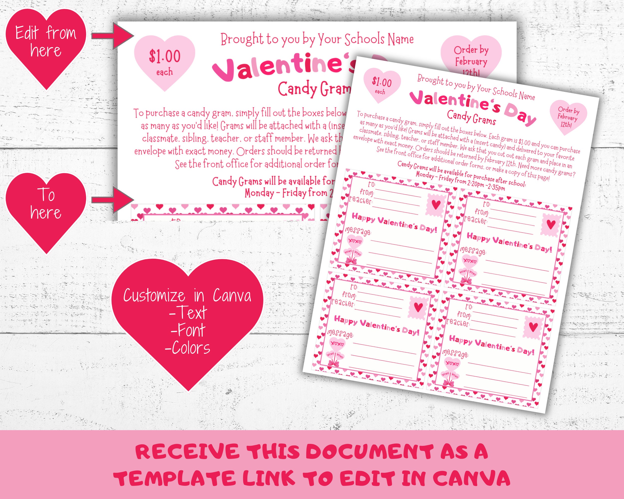 Editable Valentine's Day Candy Gram | Candy Gram Fundraiser | Valentine ...