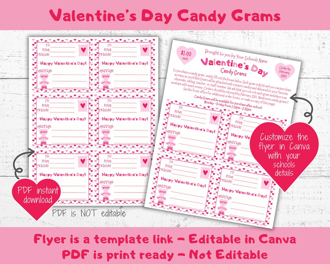 Editable Valentine's Day Candy Gram | Candy Gram Fundraiser | Valentine ...