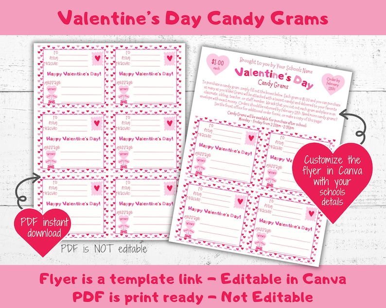Editable Valentine's Day Candy Gram | Candy Gram Fundraiser | Valentine ...