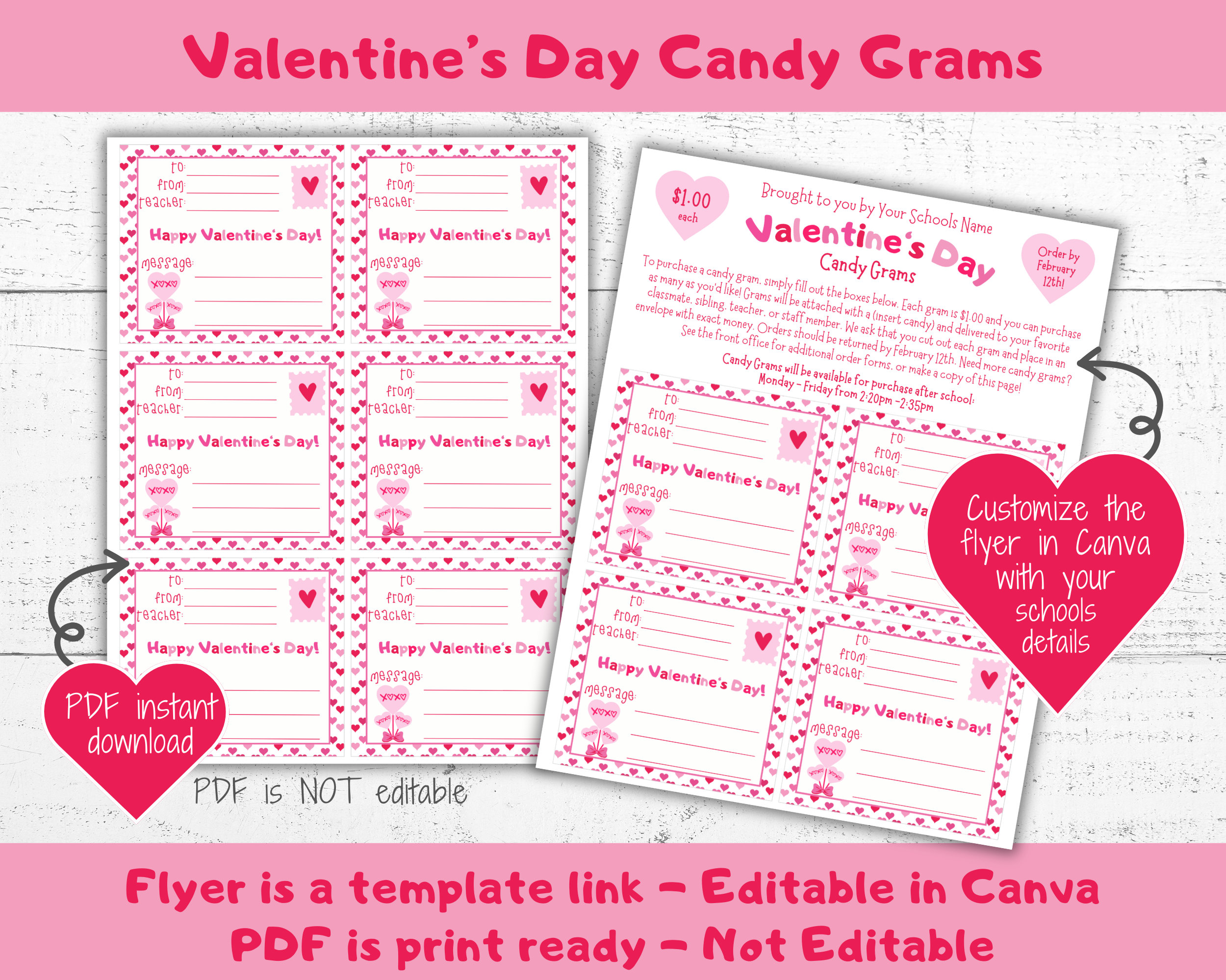 Editable Valentine's Day Candy Gram | Candy Gram Fundraiser | Valentine ...