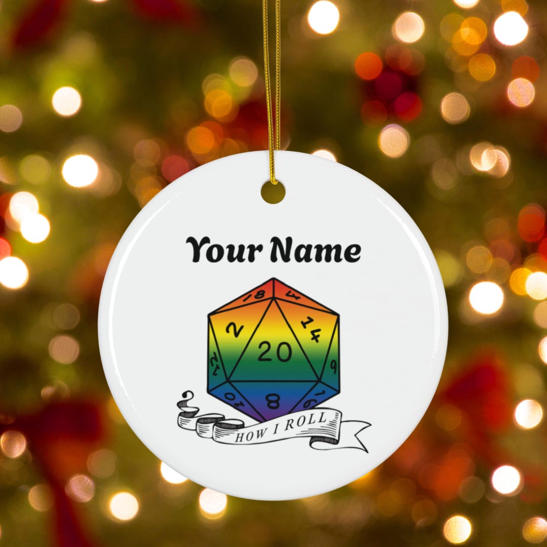 Personalized Custom Nerdy Rainbow Pride Flag D20 Dice Ceramic Ornament ...