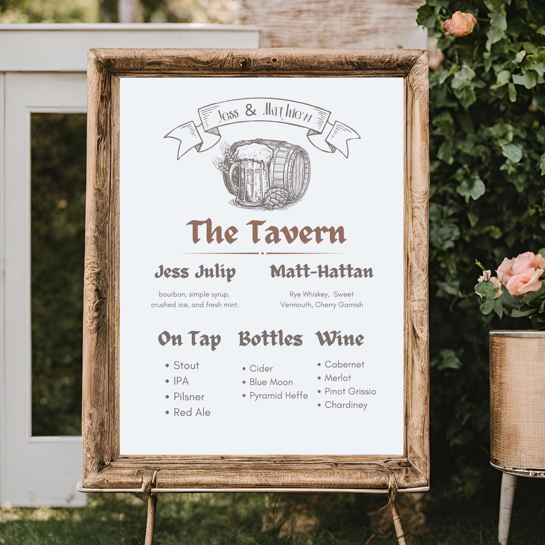 Rustic Tavern Bar Menu Template: Signature Drinks Sign (DIY Printable ...