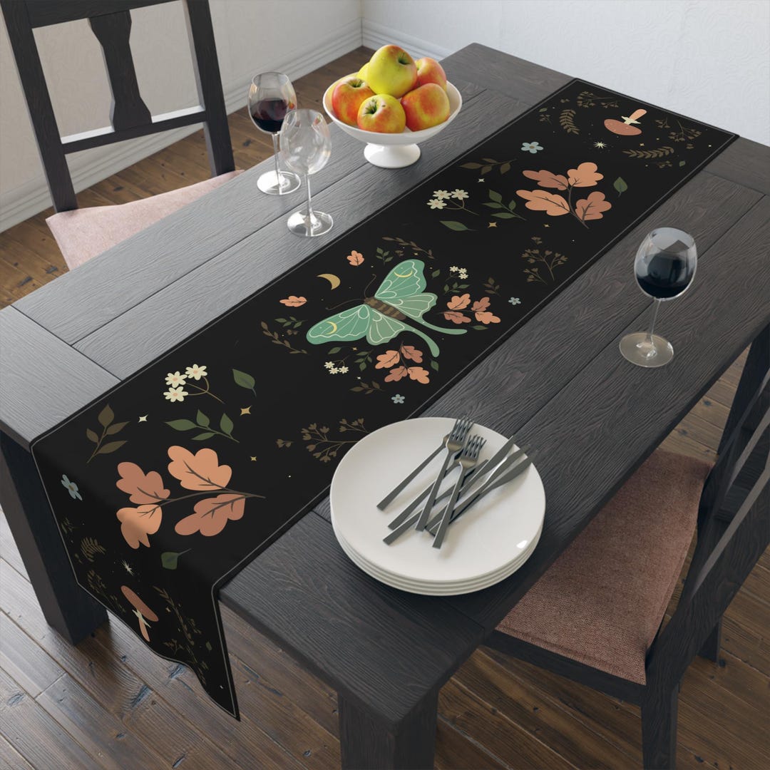 Dark Academia Luna Moth Mushroom Black Table Runner (cotton, Poly) - Etsy