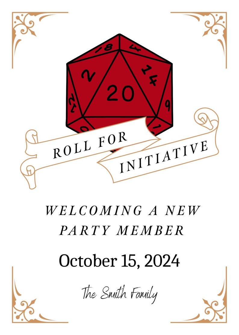 D20 Gender Neutral Pregnancy Announcement | Custom Template | Editable ...