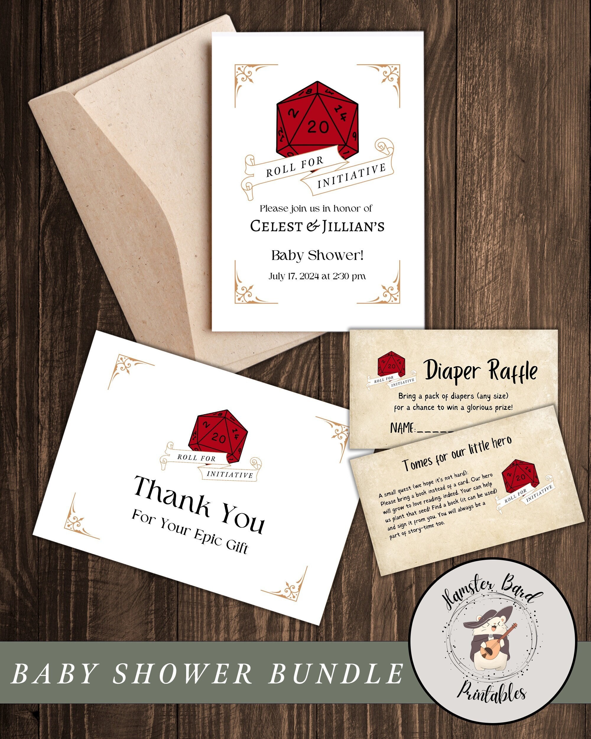 D20 Dnd Baby Shower Invitation Bundle: Editable & Printable (instant ...