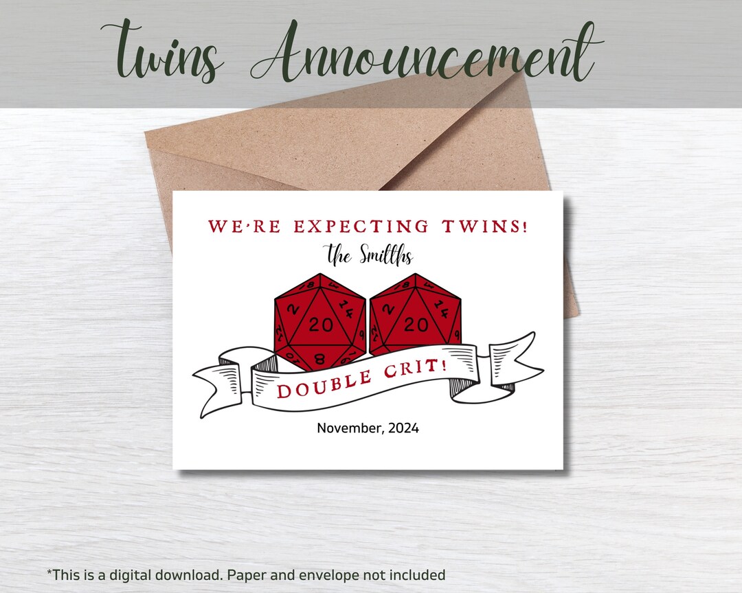 D20 Gender Neutral Twins Pregnancy Announcement | Custom Template ...
