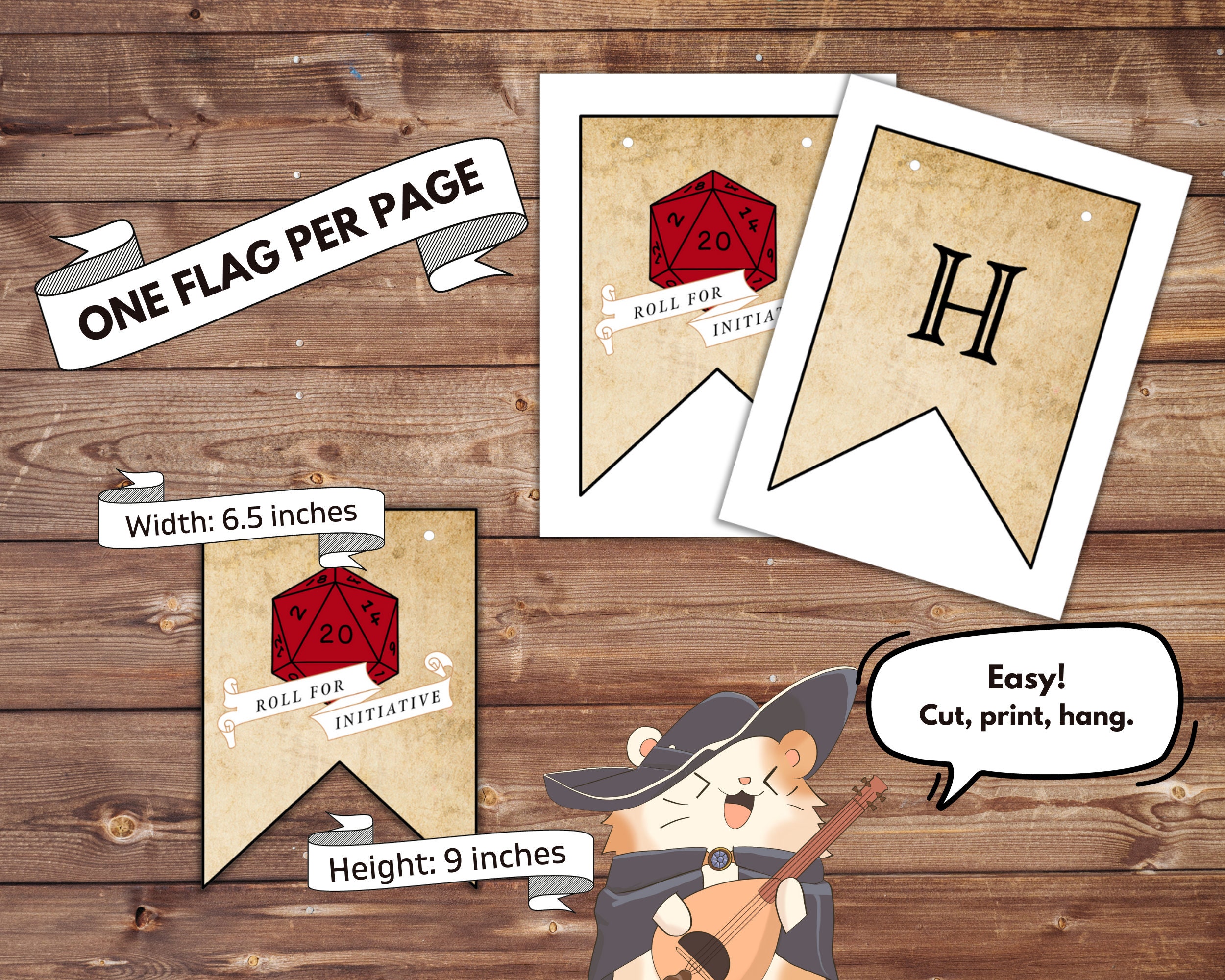 Rustic D20 Dungeons and Dragons Happy Birthday Bunting Banner Party ...