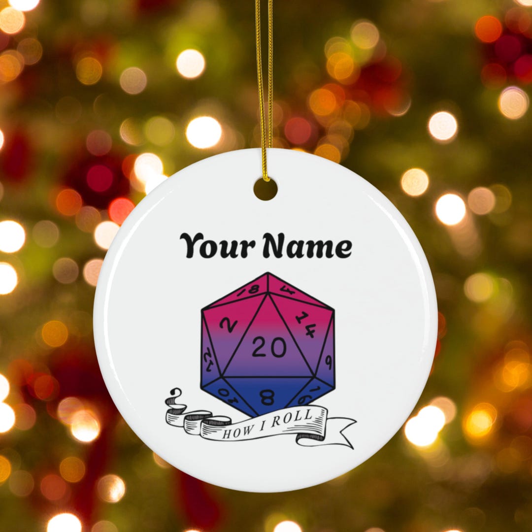 Personalized Custom Nerdy Bisexual Pride Flag D20 Dice Ceramic Ornament ...
