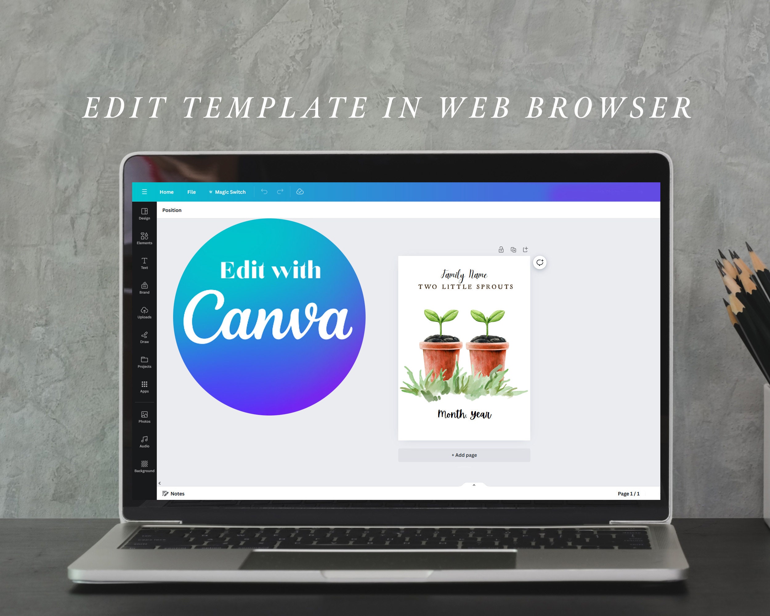 Gender Neutral Two Sprouts Twins Pregnancy Announcement Custom Template ...