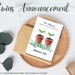 Gender Neutral Two Sprouts Twins Pregnancy Announcement Custom Template ...