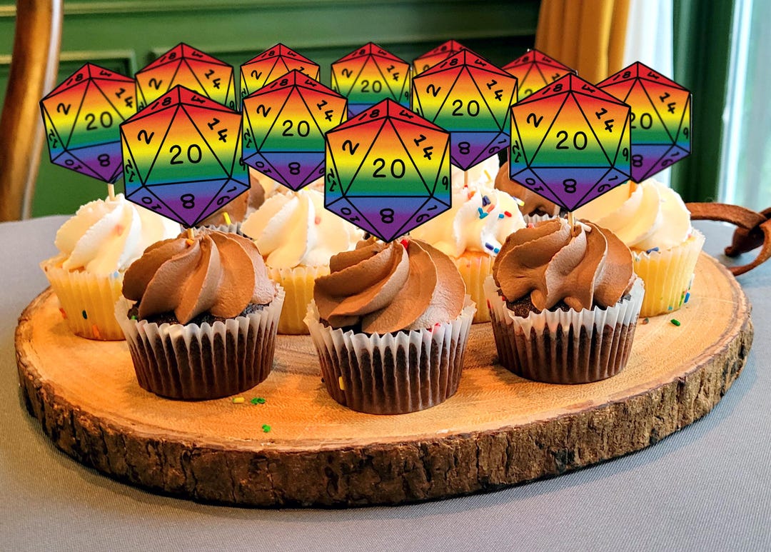 Dungeons and Dragons D20 Rainbow Gradient Cupcake Topper Instant ...