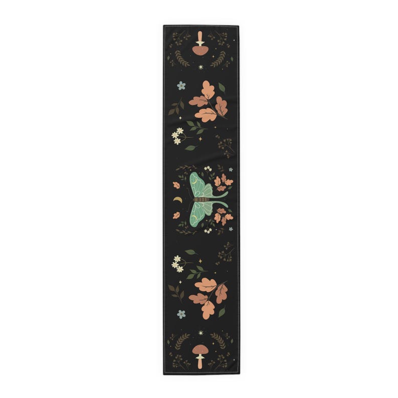 Dark Academia Luna Moth Mushroom Black Table Runner cotton, Poly - Etsy