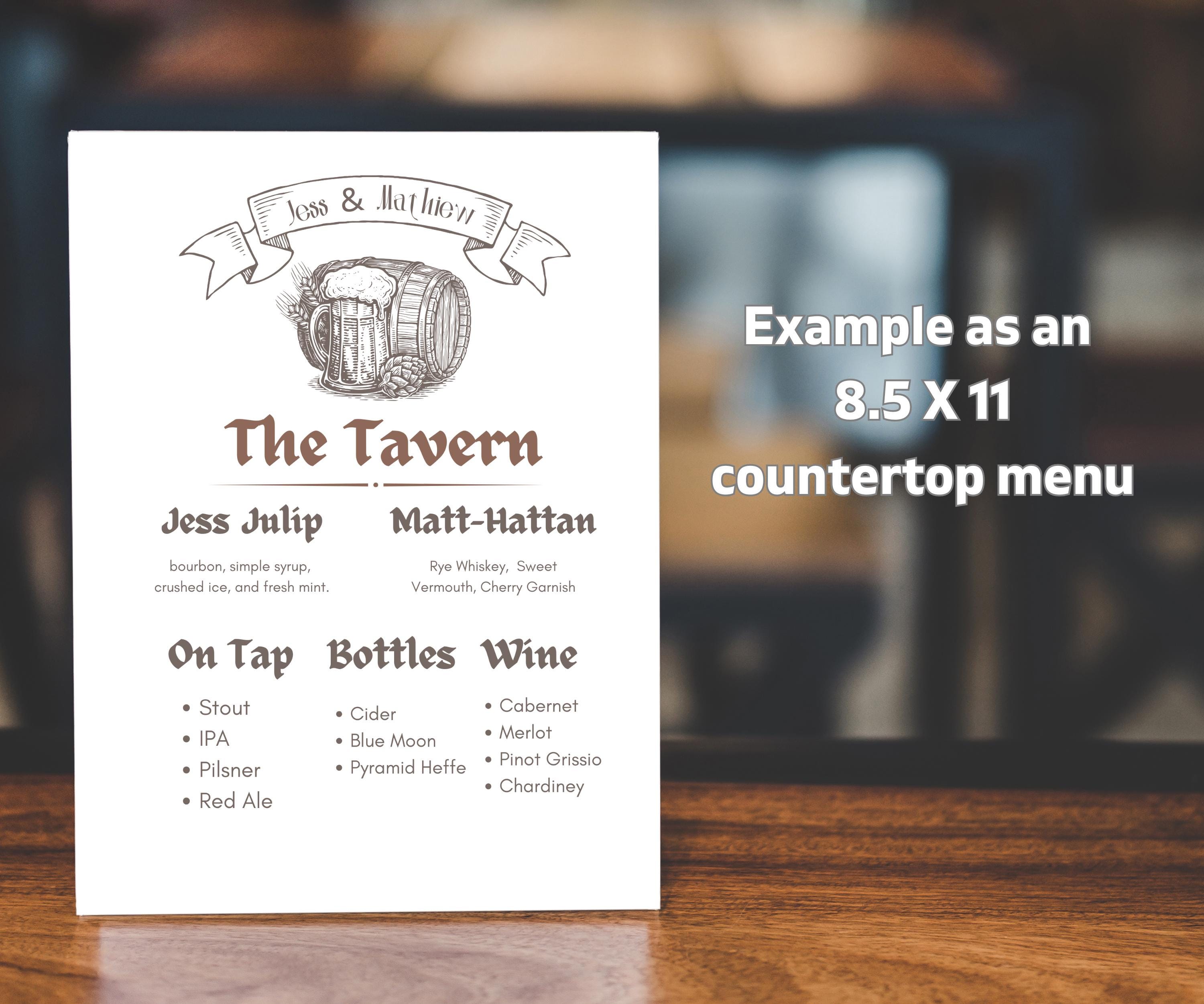 Rustic Tavern Bar Menu Template: Signature Drinks Sign (DIY Printable ...