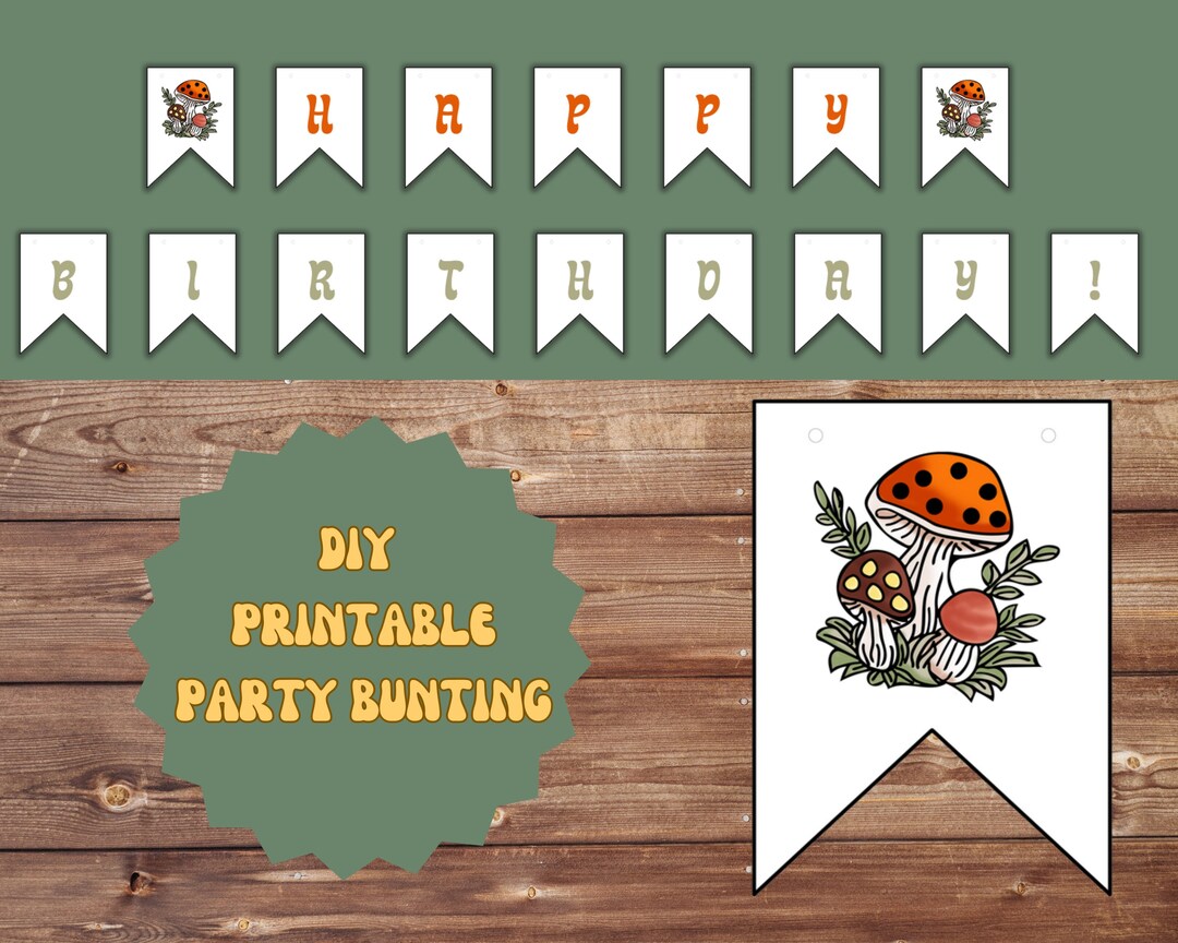 Cottagecore Merry Mushroom Retro Happy Birthday Bunting Banner Party ...