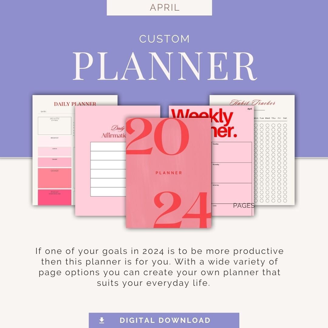 April 2024 Planner Bundle, Bullet Journal, 2024 Diary, Custom Planner ...