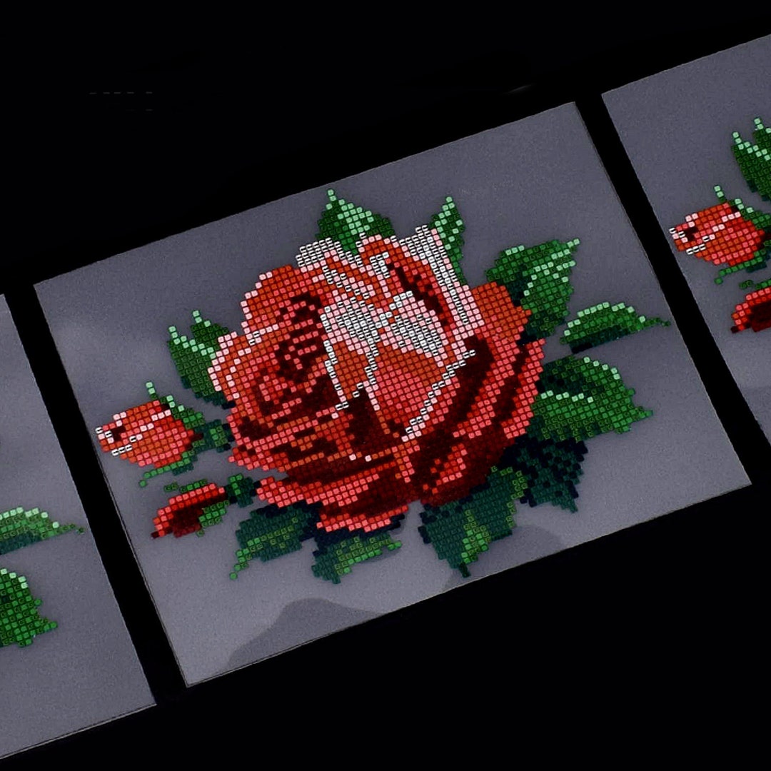 Thermal Sticker for Embroidery Red Rose Flower Embroidered Stencil ...