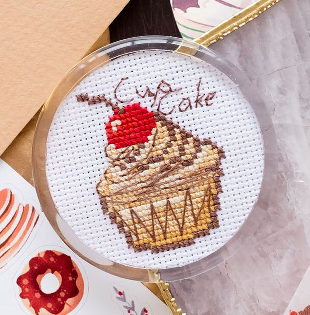 DIY, Cupcake Hand Embroidery Kit, Set for Сross Stitch, Counted Cross ...