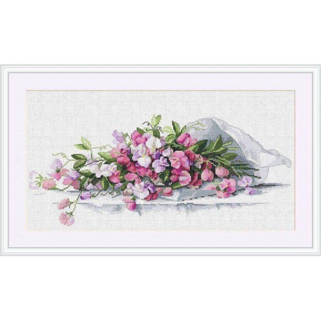 Sweetpea Embroidery Counted Cross Stitch Kit Pink White Bouquet of ...