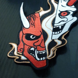 Large Red & White Japanese Oni Hannya Mask Sew / Iron on Patch Kijo ...